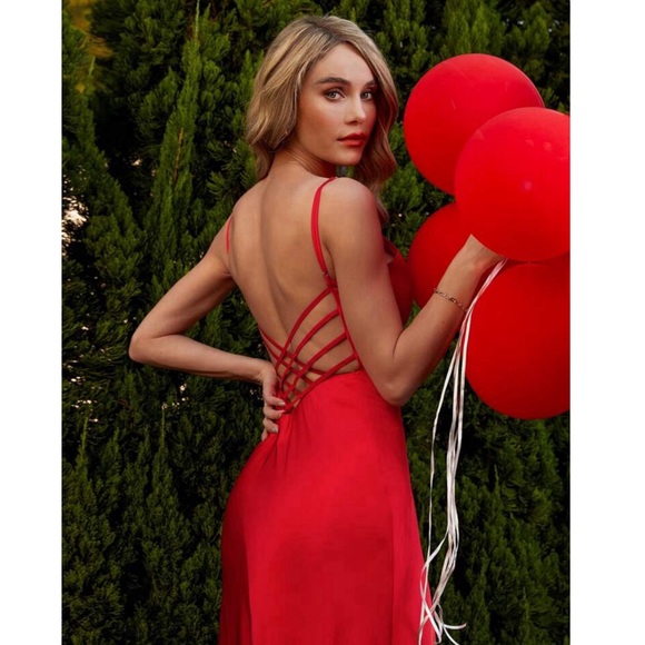 Dresses | Backless Red Satin Dress | Poshmark